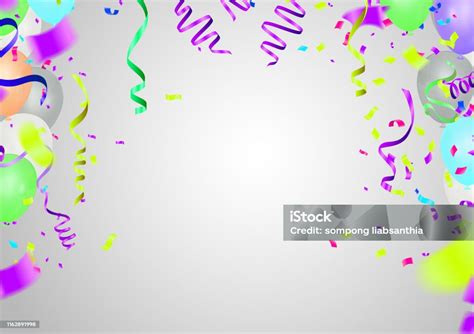 스톡 벡터 일러스트 파티 비행 보라색과 다양한 색상 현실적인 풍선 초점이 맞지 않는 매크로 효과 플래카드 배너용 템플릿 새해 펑키 장식입니다 힙스터 시즌 세일 색종이 개념에
