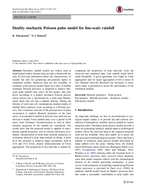 Pdf Doubly Stochastic Poisson Pulse Model For Fine Scale Rainfall