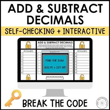 Add And Subtract Decimals Self Checking Activity By Make Each Day Count