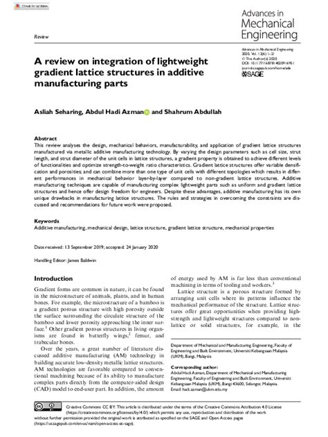 Pdf A Review On Integration Of Lightweight Gradient Lattice Structures In Additive