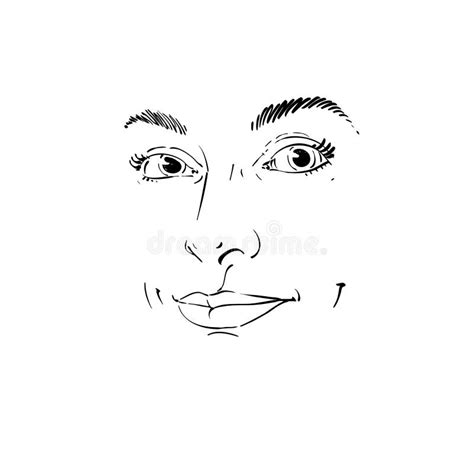 Vector Art Drawing Portrait Of Gorgeous Happy Smiling Girl Isolated On