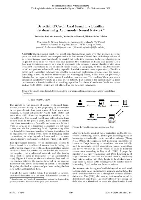 Pdf Detection Of Credit Card Fraud In A Brazilian Database Using Autoencoder Neural Network