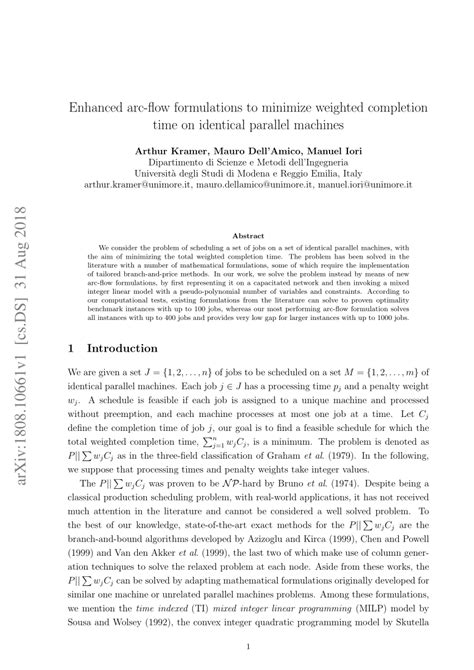 Pdf Enhanced Arc Flow Formulations To Minimize Weighted Completion
