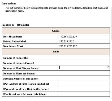 Instructions Fill Out The Tables Below With Appropriate Answers Given The IPv4 Address Default