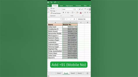 how to add 91 in excel sheet add country code before number youtube