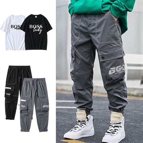 봄과 가을 남성 하렘 조깅 바지 멀티 포켓 캐주얼 레터 프린트 바지 통기성 코튼 티셔츠 민소매 조끼 Aliexpress