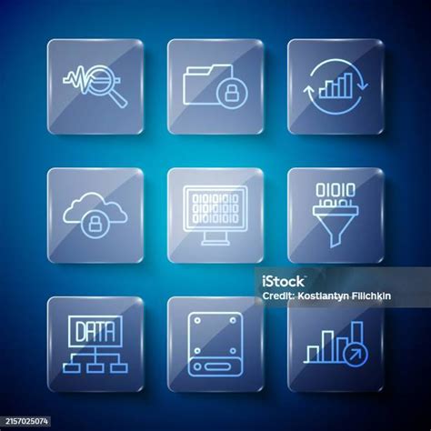 Set Line Data Analysis Server Financial Growth Pie Chart Infographic Binary Code Cloud Computing