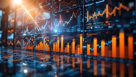 Dynamic Financial Data A Wall Of Glowing Graphs And Charts Stock Illustration Illustration Of
