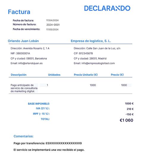 23 Ejemplos De Facturas Para Autónomos ~ Declarando