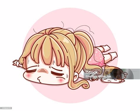 สาวเหนื่อยเหนื่อยและการออกแบบตัวการ์ตูน ภาพประกอบสต็อก ดาวน์โหลดรูปภาพตอนนี้ การทักทาย