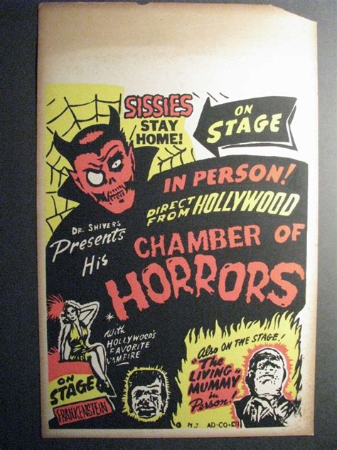 1950s Early 1960s Chamber Of Horrors Original Cardboard Poster