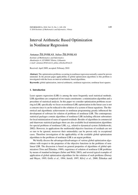 Pdf Interval Arithmetic Based Optimization In Nonlinear Regression