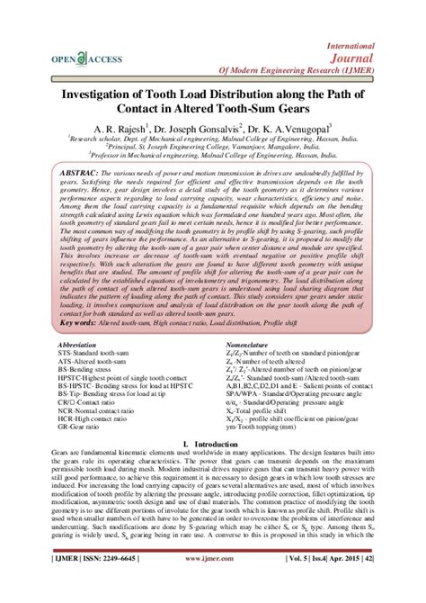 Pdf Investigation Of Tooth Load Distribution Along The Path Of Contact In Altered Tooth Sum Gears