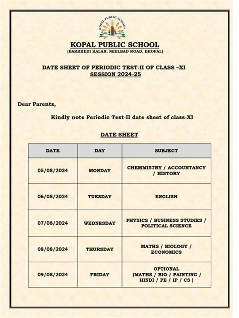 Xi Class Pt Ii Time Table Pdf