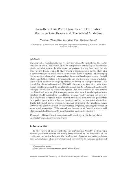 Pdf Non Hermitian Wave Dynamics Of Odd Plates Microstructure Design And Theoretical Modelling