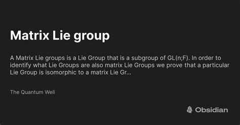 matrix lie group the quantum well obsidian publish