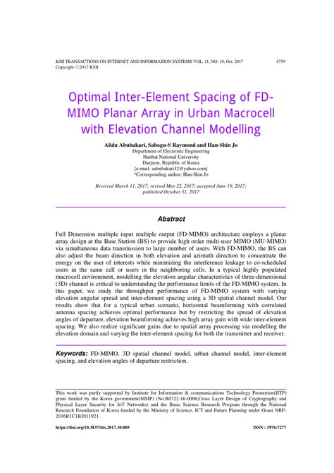 Pdf Optimal Inter Element Spacing Of Fd Mimo Planar Array In Urban