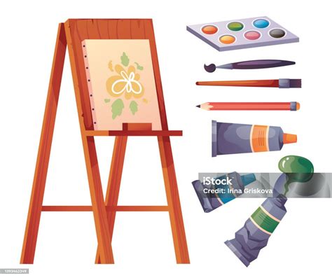 페인팅 아티스트 도구는 격리 된 일러스트 세트를 제공합니다 벡터 그래픽 디자인 개념 개체 그룹에 대한 스톡 벡터 아트 및 기타 이미지 개체 그룹 공예 교육 Istock