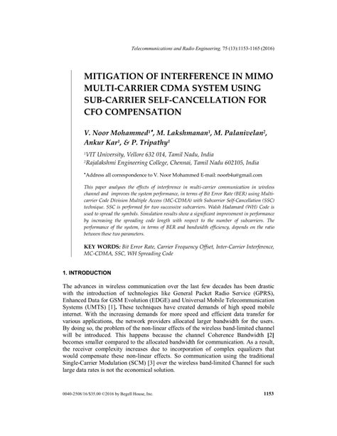 Pdf Mitigation Of Interference In Mimo Multi Carrier Cdma System Using Sub Carrier Self