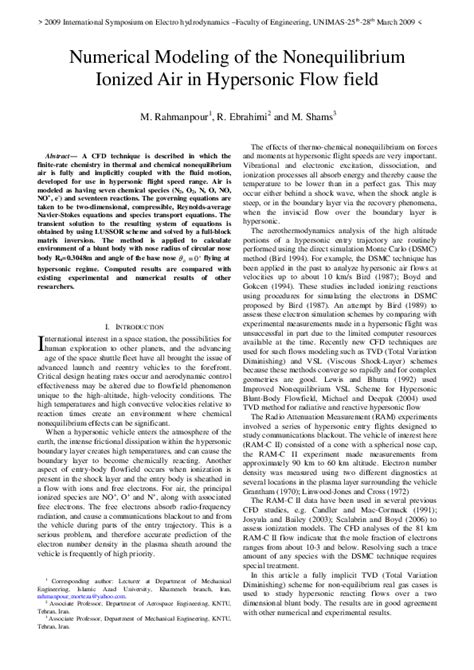 Pdf Numerical Modeling Of The Nonequilibrium Ionized Air In