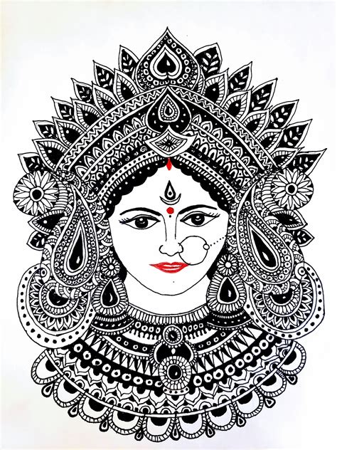 Durga Maa Coloured Drawing Using Mandala Art Durga Ma
