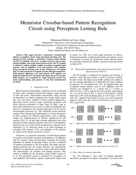 Pdf Memristor Crossbar Based Pattern Recognition Circuit Using