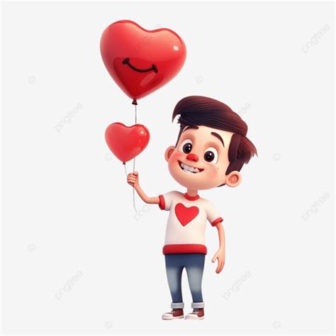 하트 셔츠와 풍선을 들고 있는 행복한 만화 캐릭터 만화 캐릭터 웃고있는 Png 일러스트 및 이미지 에 대한 무료 다운로드 Pngtree