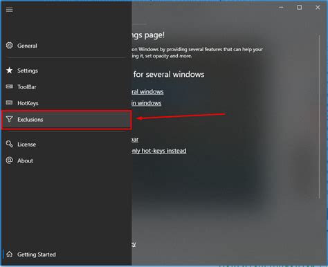 Exclusionsmenu Windowtop