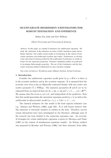 pdf multivariate regression s estimators for robust estimation and