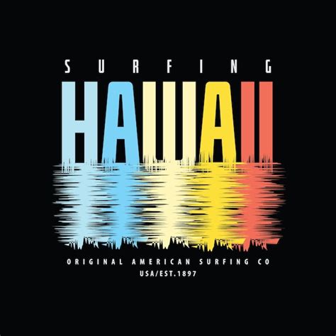 하와이 일러스트 타이포그래피 티셔츠 디자인 프리미엄 벡터