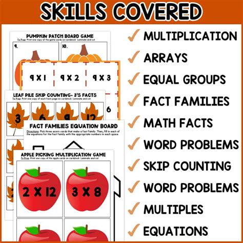 Fall Multiplication Centers Bundle Math Facts Fluency Array Games 3rd