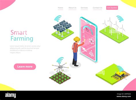 Isometric Flat Vector Landing Page Template Of Smart Farming Agricultural Automation And