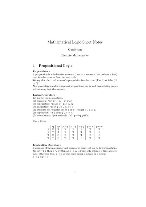 Mathematical Logic Notes Docsity