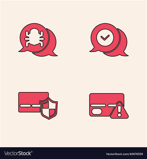 Set Credit Card System Bug Check Mark In Speech Vector Image