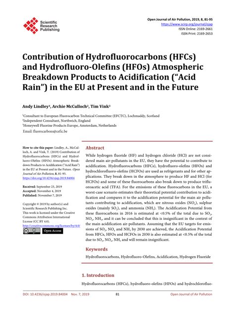 Pdf Contribution Of Hydrofluorocarbons Hfcs And Hydrofluoro Olefins
