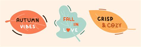 단풍 손으로 그린 Lettering 벡터 세트 가을 시즌 손으로 쓴 슬로건 스티커 팩 귀엽고 아늑한 디자인 요소가 가미된 가을 문구 가을 분위기 사랑에 빠지다 선명하고