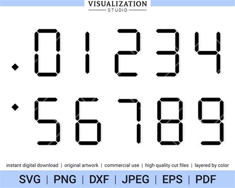 Digital Analog Clock Numbers Vector Clipart Set Instant Digital