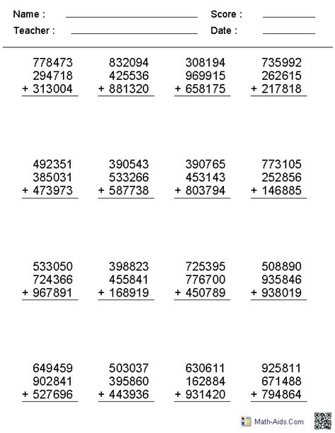 Year 6 Addition And Subtraction Problems Sheet