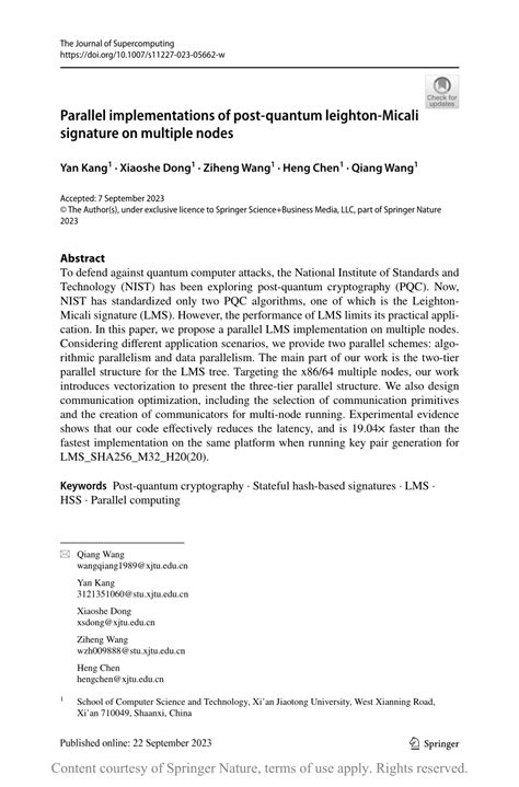 parallel implementations of post quantum leighton micali signature on multiple nodes