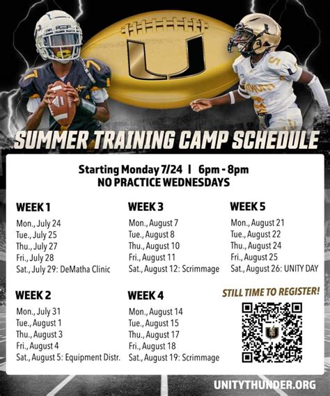 Football Training Camp Schedule Unity Thunder