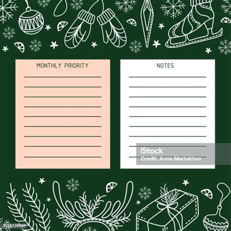 메모 템플릿과 월간 우선 순위 크리스마스 배경을 가진 시간 조직을위한 플래너 겨울 분위기3 0명에 대한 스톡 벡터 아트 및 기타 이미지 Istock