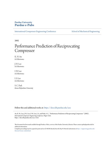 Performance Prediction Of Reciprocating Compressor Using Pressure Monitoring Pdf Gases