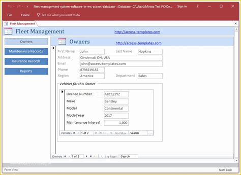 Fleet Management Access Database Template