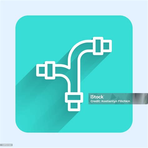 긴 그림자로 격리 된 화이트 라인 산업 금속 파이프 아이콘 다양한 모양의 파이프 라인 부분을 배관합니다 녹색 정사각형 버튼입니다 벡터 가솔린에 대한 스톡 벡터 아트 및 기타