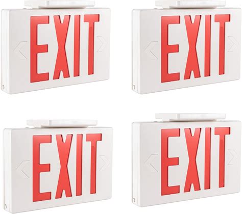Exitronix LED Exit Sign White Thermoplastic Red Letters Volt And Battery Backup