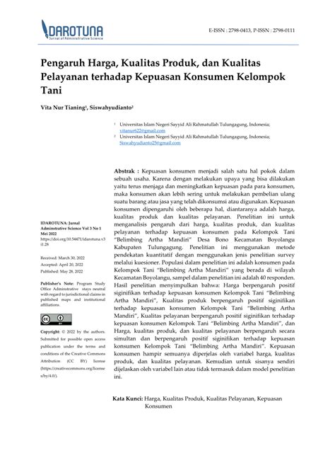 Pdf Pengaruh Harga Kualitas Produk Dan Kualitas Pelayanan Terhadap Kepuasan Konsumen