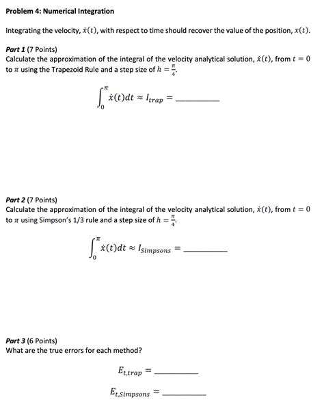 Problem 4 Numerical Integration Integrating The