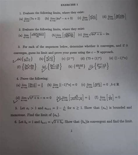 Solved EXERCISE 1 1 Evaluate The Following Limits Where Chegg Com