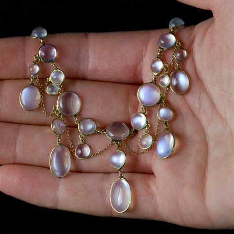Antique Victorian Moonstone Garland Necklace 9 Carat Circa 1890 At 1stdibs