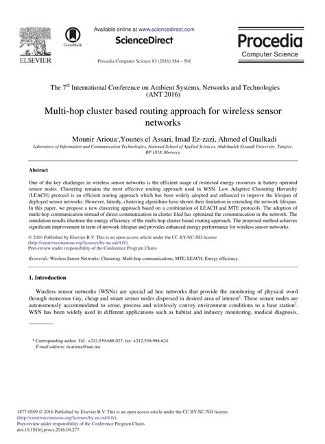 PDF Multi Hop Cluster Based Routing Approach For Wireless Sensor Networks